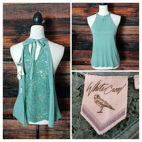 White Crow | Tops | Nwt White Crow Tank Top Small Lace Back Tie Neck ...
